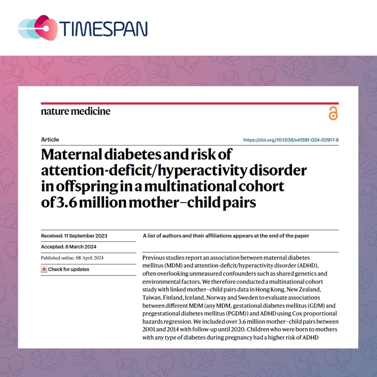 Article in nature medicine: Maternal diabetes and risk ofattention ...