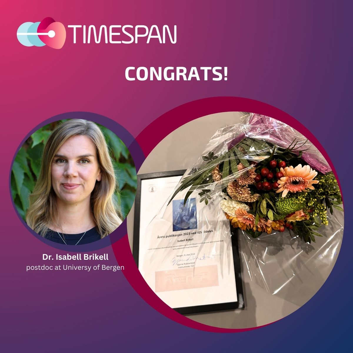 Paper awarded Publication of the Year! - TIMESPAN